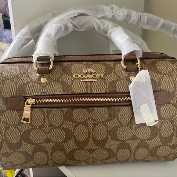 Coach | Bags | Coach Tan Signature Satchel With Gold Accents | Poshmark